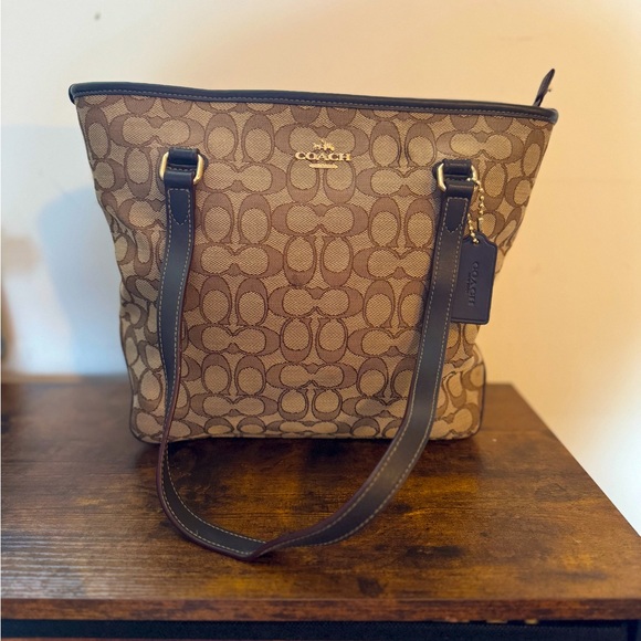 Coach | Bags | Coach Signature Monogram Canvas Leather Tote | Poshmark